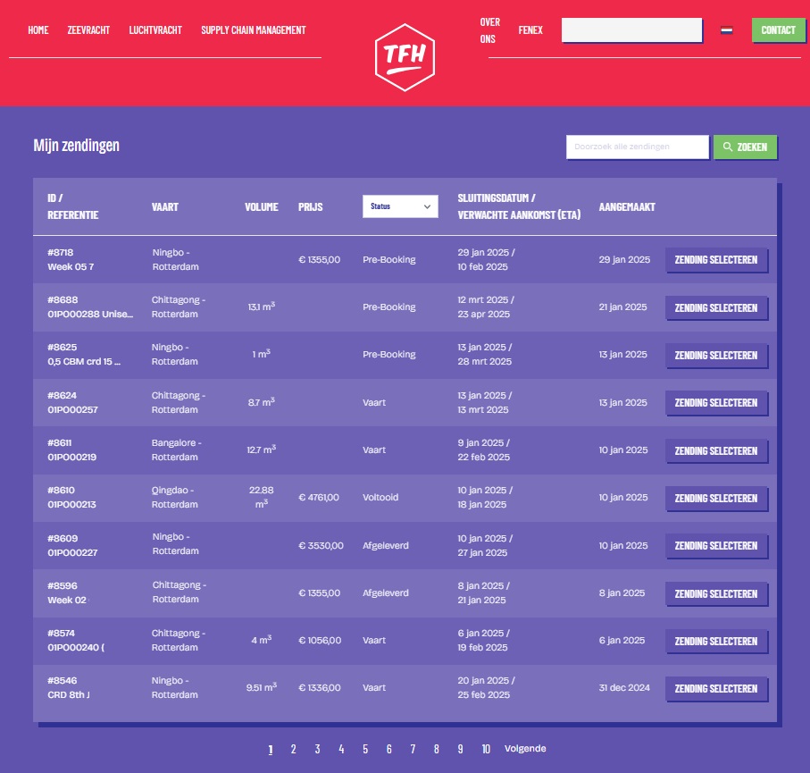 Mijn TFH verzendingen | The Freight Hero